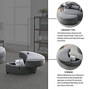 FULife Oversized Swivel Accent Barrel Chair with Storage Ottoman+4 Pillows,Comfy Upholstered 360 Recliner Sofa Club Chaise Leisure Round Loveseat Lounge Armchair for Living Room/Hotel/Nursery