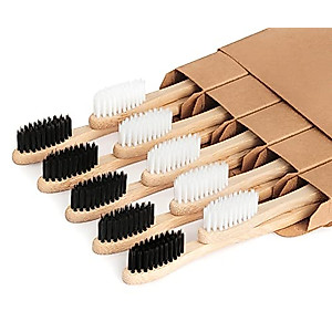 NUDUKO Biodegradable Bamboo Toothbrushes, 10 Piece BPA Free Soft Bristles Toothbrushes, Natural, Eco-Friendly, Green and Compostable