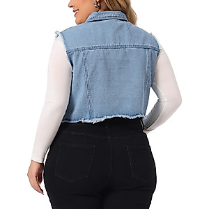 Agnes Orinda Plus Size Denim Jackets for Women Button Down Distressed Sleeveless Jean Vest Jacket 4X Light Blue