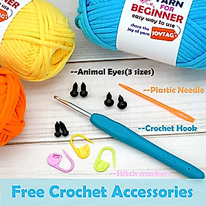 3 Pack Beginners Crochet Yarn Rainbow Yellow Orange Cotton Crochet Yarn for Crocheting Knitting Beginners with Easy-to-See Stitches Cotton-Nylon Blend Crochet Yarn for Beginners Crochet Kit(3x50g)