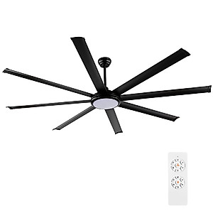 WINGBO 64" Ceiling Fan with Lights and Remote Control, Matte Black Ceiling Fan, 8 Reversible Blades, 6-Speed Noiseless DC Motor, Modern Ceiling Fan for Kitchen Bedroom Living Room, ETL Listed