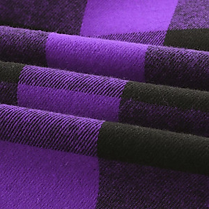 ZITY Men's Flannel Hoodie Shirts Casual Button Down Plaid Shirt Jackets for Men Long Sleeve Stylish Hooded with Pocket Black Purple Medium