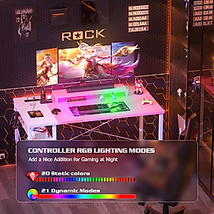 armocity Computer Desk with LED, Gaming Desk with Outlets, 40 Reversible Laptop Table with Monitor Stand, Small Desk for Small Spaces, Pink