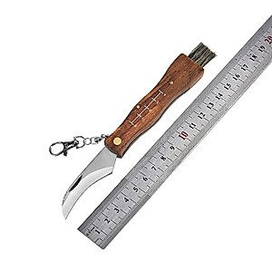 HANZIUP Folding Mushroom Knife Fungus Truffles Harvest Sharp Knives, Wood Handle with Bolster & Brush, Neoprene Pouch