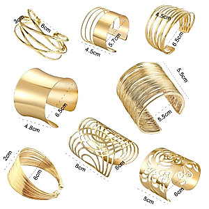 FINZOR 8 Pcs Cuff Bangle Bracelet for Women Open Wide Wire Bracelets Gold Wrist Cuff Wrap Bracelet(Gold)