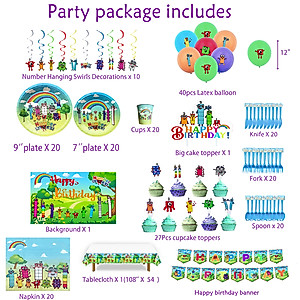 Win3terz Party Supplies Include Spoons Fork Knife napkins Plates Cake Toppers Banners Balloons Tablecloth for Children Party Supplie Serve 20 Guests