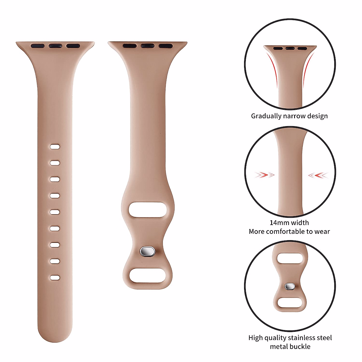 Acrbiutu Bands Compatible with Apple Watch 38mm 40mm 41mm 42mm 44mm 45mm 49mm, Slim Thin Narrow Replacement Silicone Sport Strap for iWatch Series 9/8/7/6/5/4/3/2/1 Ultra SE Women Men, Milk Tea