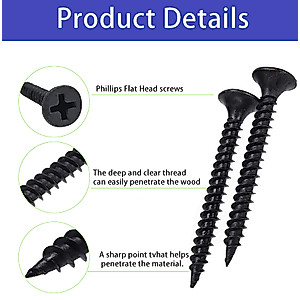 480pcs Wood Screws Assortment Kit, M3 M4 Small Screws Set, Phillips Drive Flat Head Self Tapping Screw, Cabinet Screws, Black Wood Screws, 8 Sizes Short Screws Fasteners with 30pcs Screws Anchorss