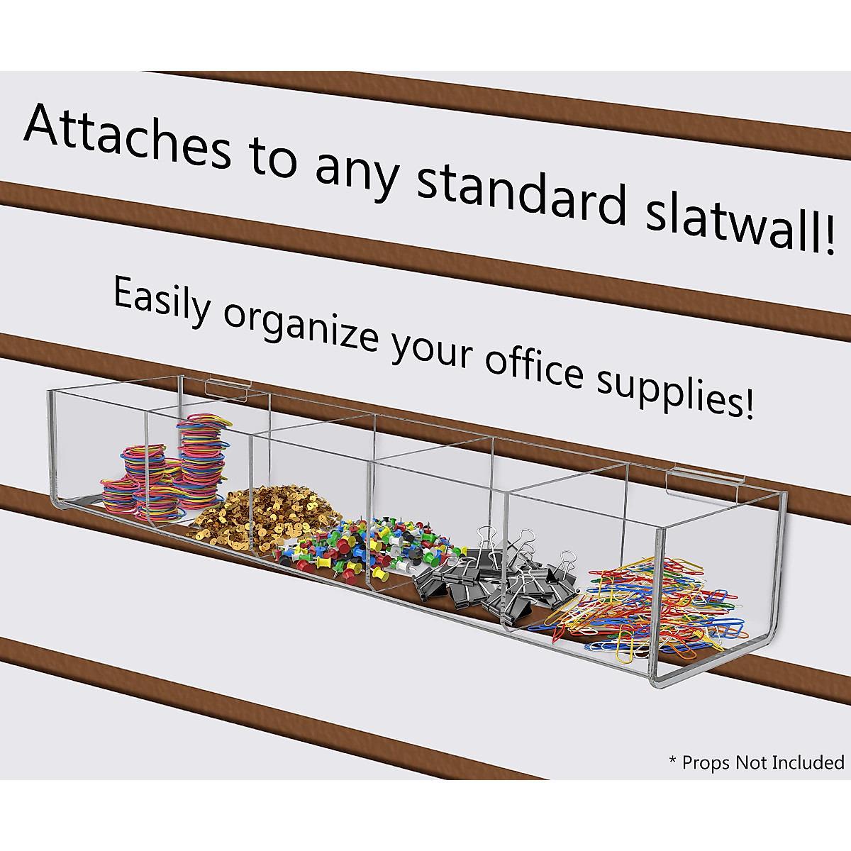 Marketing Holders Slatwall Acrylic Retail Tray Five Compartment 19.5 Inch Wide x 5 Inch Deep Clear Product Merchandise Storage Organizer for Businesses and Shops