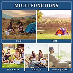 Upgrade XL Grey Portable Toilet for Camping, Portable Folding Toilet with Lid, Porta Potty Car Toilet Bucket Toilet Portable Potty for Adults, Travel Toilet for Camping Hiking,Light Gray