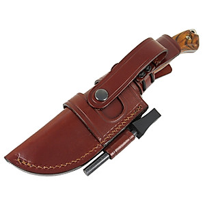 JEO-TEC Nº29 Bushcraft Survival Hunting Camping Knife - MOVA-58 Stainless Steel - Cocobolo Wood Handle - 10'' Overall - Multi-positioned Leather Sheath - Handmade in Spain