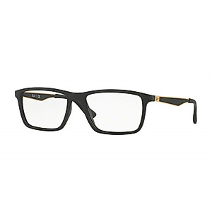 Ray-Ban RX7056 Square Prescription Eyeglass Frames, Matte Black/Demo Lens, 55 mm