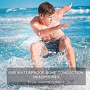 Kasutu Bone Conduction Headphones, Open-Ear Bluetooth 5.2 Headphones Built-in 8G Memory, IP68 Waterproof Sports MP3 Earphones with Mic for Swimming Running Hiking Cycling