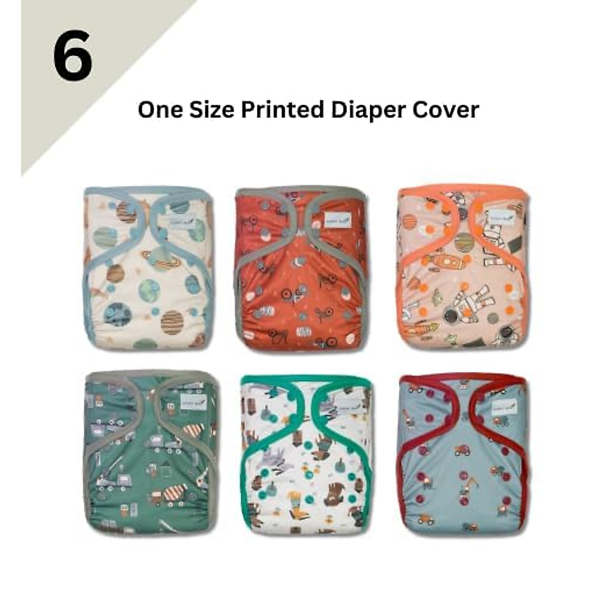 KaWaii Baby Happy Leak-Free Cloth Diaper Covers, Double Waterproof Layer Adjustable Reusable Diaper Cover Baby Boys 8-36 pounds, Pack of 6