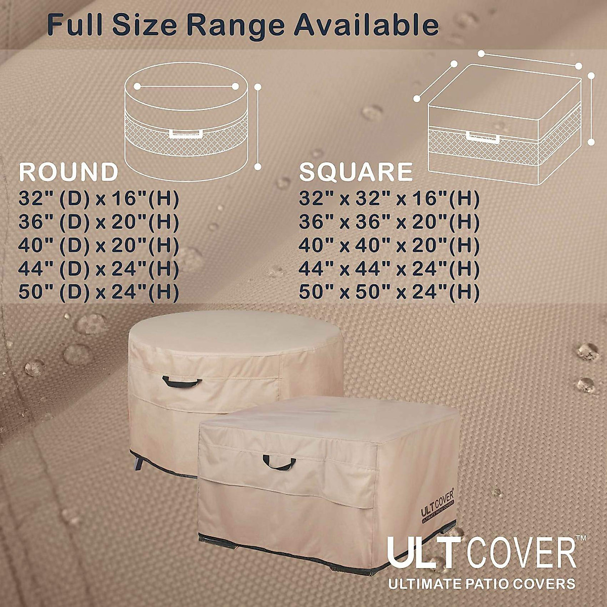 ULTCOVER Patio Fire Pit Table Cover Round 50 inch Outdoor Waterproof Fire Bowl Cover