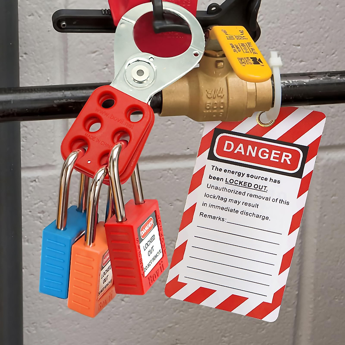 Boviisky Lockout Tagout Kit with Red Safety Padlocks, Hasps Set, Loto Tags, Bag, Electrical Lock Out Tag Out Kits, Keyed Different, 2 Keys Per Locks