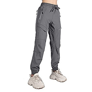 Singbring Women's Outdoor Athletic Workout Quick Dry UPF 50 Hiking Cargo Joggers Pants Zipper Pockets (Gray88-L) Grey