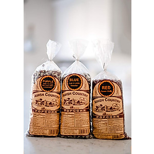 Amish Country Popcorn | 3-1 lb Bags | Purple, Red and Blue Popcorn Kernels | Old Fashioned, Non-GMO and Gluten Free (3-1 lb Bags)