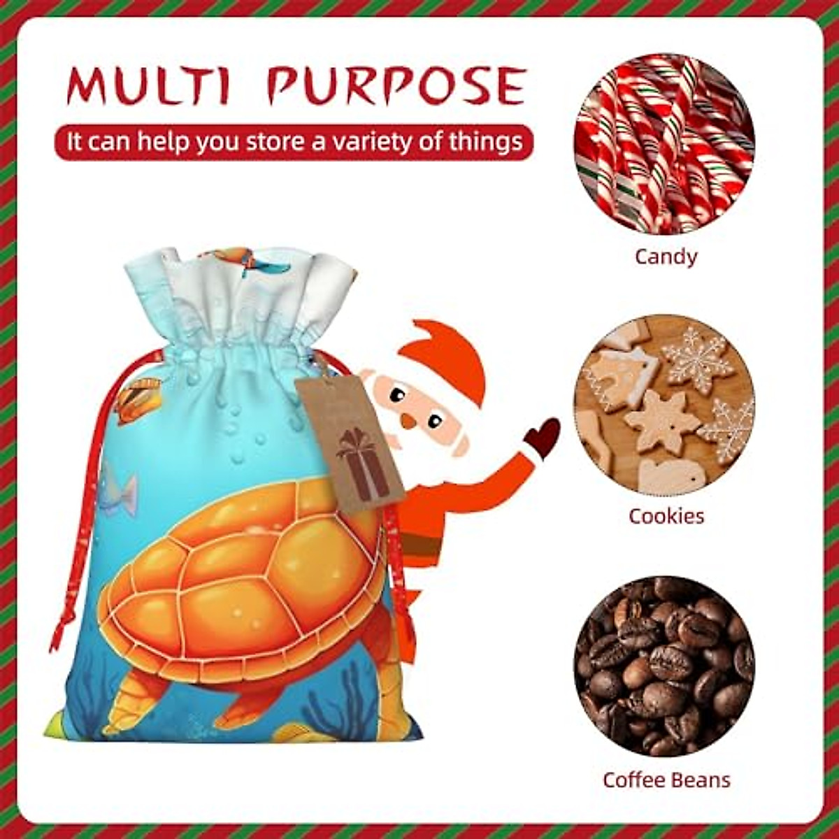 RLDOBOFE Christmas Gift Bags With Drawstring Turtle and Fish Christmas Burlap Gift Bag Christmas Drawstring Bag for Halloween Xmas Candy Bags Reusable Xmas Present Bags for Party Decorations Holiday