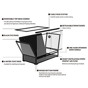 REPTI ZOO Collapsible 20 Gallon Reptile Tank, Tempered Glass Reptile Terrarium 30"x12"x12", Black PVC Back, Front & Top Ventilation & Anti Escape Lid, Easy Folding