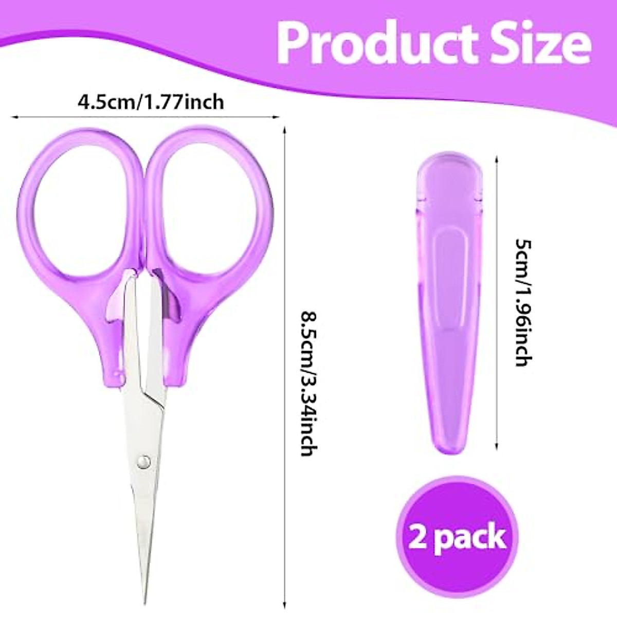 2 Pcs Small Scissors All Purpose Precision Stainless Steel Detail Scissors with Protective Cover Mini Sharp Craft Scissors Straight Fine Tips Sewing Scissors for Embroidery Knitting Paper Cutting