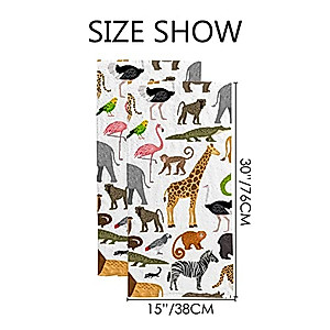 Hand Towel 2 Pack African Animal Birds Giraffe Monkey Tropical Fingertip Towel Face Towel Kitchen Tea Bar Dish Cloths Absorbent Dry Shower Towel