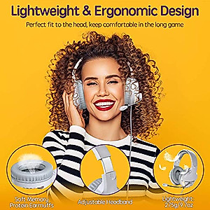 VersionTECH. White Gaming Headset PS5 PS4 Game Headphones Xbox One Gaming Earphones with Mic, LED Lights for PS5/ PS4/ Xbox 1/ PC/Mac Computer/Switch, Kids, Girls