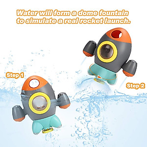 Elovien Baby Bath Toys, Space Rocket Shape Bathtub Toys for Toddlers, Spray Water Toys w/ Rotating Fountain, Bathroom Shower Toys for Infants Aged 18 Months 2 3 4 5 Years Old Kids Girls Boys