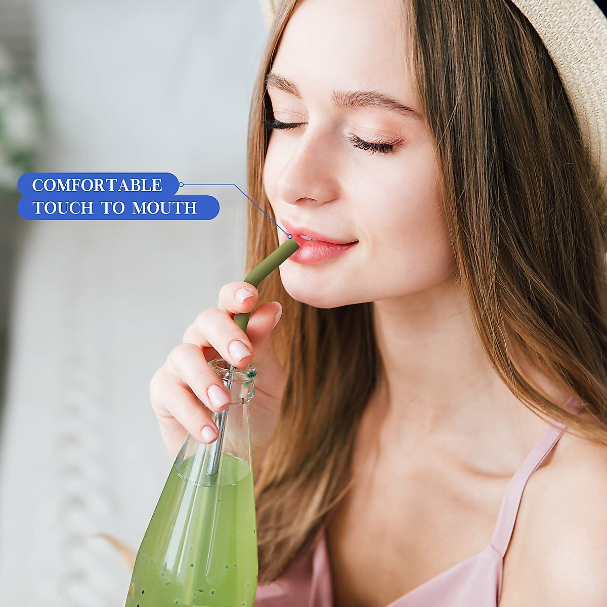 12-Pcs Reusable Metal Straws with Silicone Tips, Stainless Steel Drinking Straws with 3 Cleaning Brushes & 1 Portable Bag- Perfect for 30 oz and 20 oz Tumblers