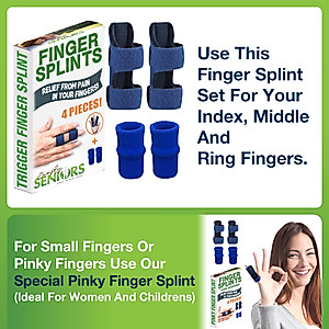 Simply Seniors Finger Splints - Set of 2 Splints & 2 Sleeves - Pain & Arthritis Relief - Brace for Trigger, Mallet & Broken Finger - Fits Index, Middle, Ring - Adjustable Support for Injury & Sprain