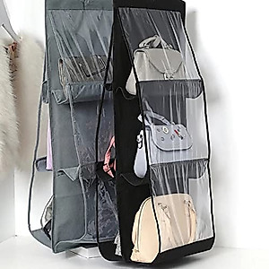Double-Sided Six-Layer Hanging Storage Bag, High Capacity Transparent Collapsible Non-Woven Hanging Handbag Storage Hanging Bag, Hanging Closet Storage Bag (Purple)