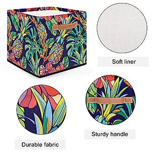 Pineapple Fabric Storage Cubes Rainbow Tropical Collapsible Storage Bins, Storage Boxes for Organizing Storage Baskets with Handles for Shelves, Closet, Toy, Nursery (13x13x13 Inch)