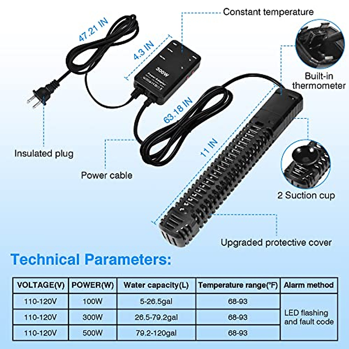 SZELAM Aquarium Heaters 300W Submersible Fish Tank Heater 55 Gallon, Anti-Dry Burning and Anti-Overheating, Explosion-Proof Fast Heating Fish Heater for Freshwater and Saltwater Aquarium Tank Heater