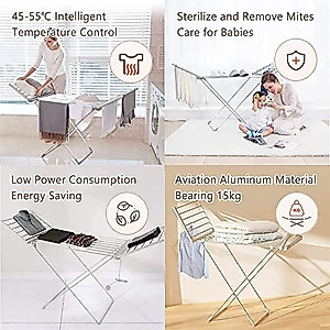 ERUSO Clothes Airer 20 Bars Winged Electric Heated Clothes Airer, Folding Laundry Drying Rack Heating Hanger, Saves Energy, for Clothing, Bedding, Towels