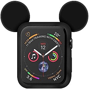 YU STORE Lovely Cartoon Mouse Ears TPU Protective Cover for I Watch 40mm and 44mm, Anti-Scratch Soft Silicone Protector Bumper Frame Protective Case for iWatch Series 4 Girls Boys (Black, 44mm)