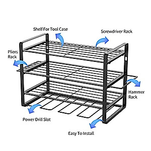 Arcwares Power Tool Organizer Wall Mount 4 Layer, 4 Drill Holder, Heavy Duty Garage Tool Organizer and Storage, Power Tool Storage Rack with Screwdriver Holder Plier Holder Hammer Holder