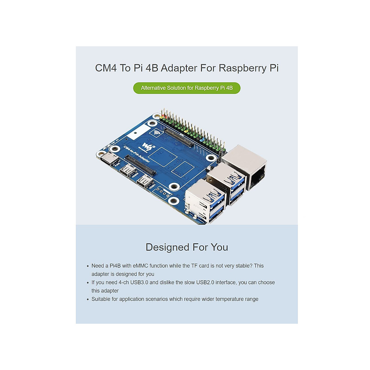 waveshare Compute Module 4 to Raspberry Pi 4B Adapter,Based on Compute Module 4 to Reproduce The Original Appearance of Pi 4 B,Alternative Solution for Raspberry Pi 4B