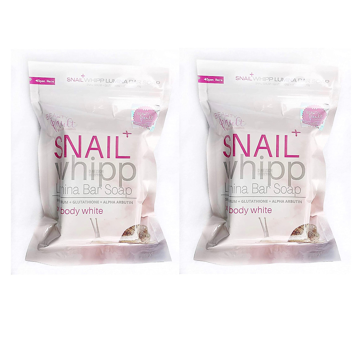 Beauty Vault 2 Bars Snail Whipp Lumina Bar Soap with Snail Serum, 120g Each