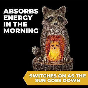 VP Home Mom and Baby Rustic Raccoons Solar Powered LED Outdoor Decor Garden Light, Racoon Statue Solar Powered Garden Light, Christmas Gifts for Outside Patio Lawn Ornament