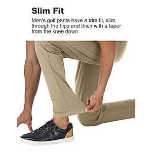 PULI Golf Pants Men Stretch Slim Fit Waterproof Dress Casual Work Hiking Tapered Pants with Pockets Stone,38Wx32L