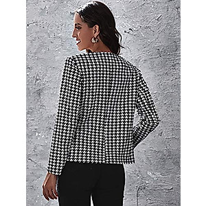Milumia Women Elegant Open Front Houndstooth Blazer Work Office Jacket Outwear Black X-Large