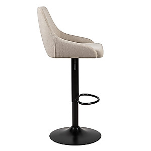 GIA Home Furniture Series Bar Height Adjustable and Swivel Metal Stool with Beige Linen Upholstered Seat, Black, Set of 2