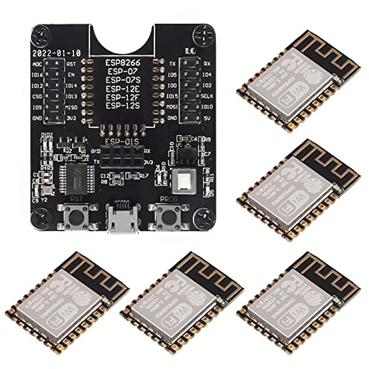 DORHEA ESP8266 Code Burner Firmware Downloader Flash Download Tool Test Board + 5PCS ESP-12F ESP12F WiFi Module Compatible with Wireless Transmission Serial Transceiver Receiver