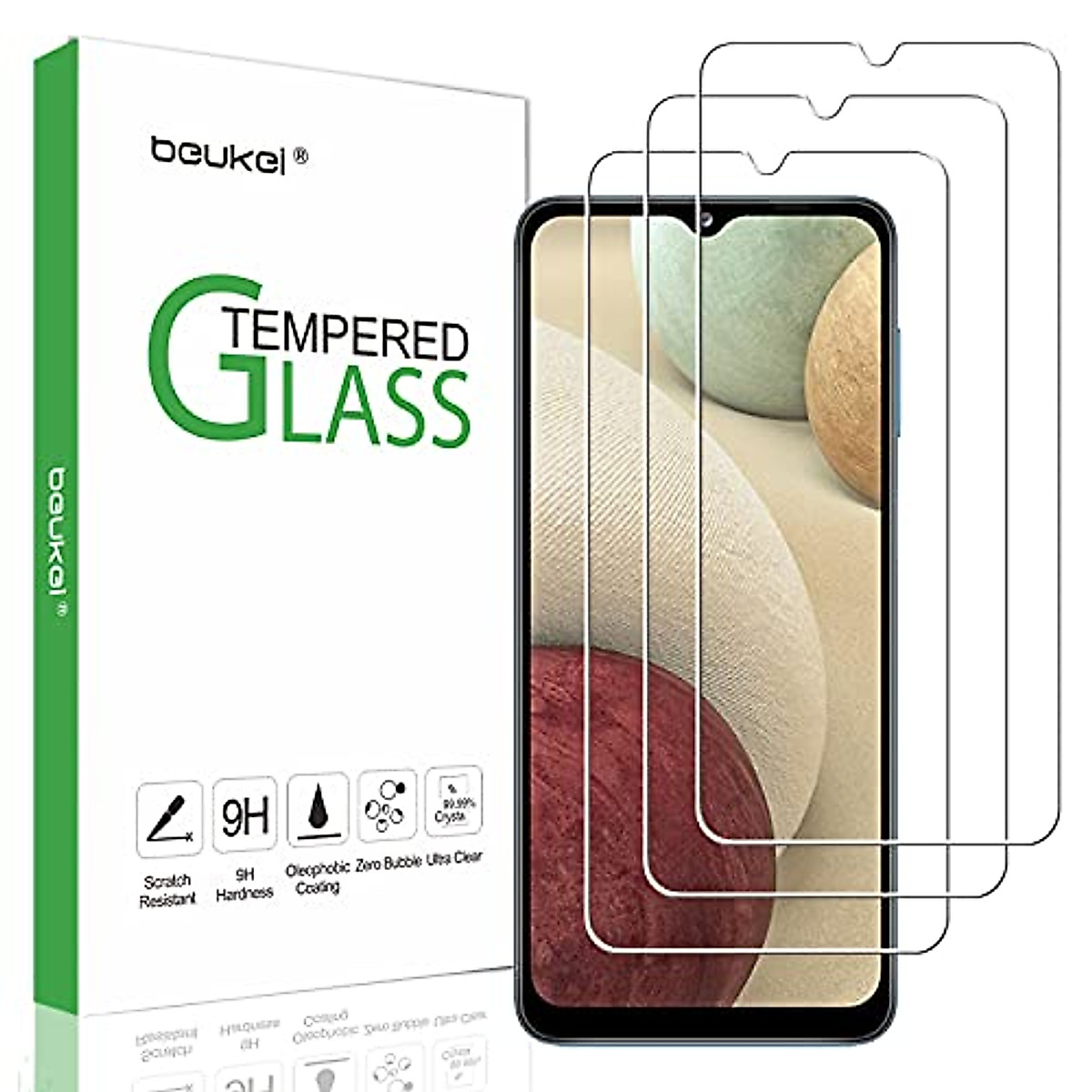 beukei (3 Pack) Screen Protector for Samsung Galaxy A12 Screen Protector Tempered Glass, 6.5 inch, 9H Hardness, Anti Scratch, Bubble Free