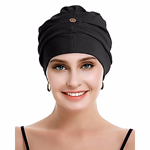 osvyo Cotton Chemo Turbans for Women Cancer hairloss hat - Cotton LightWeight headwear Sealed Packaging BLACK