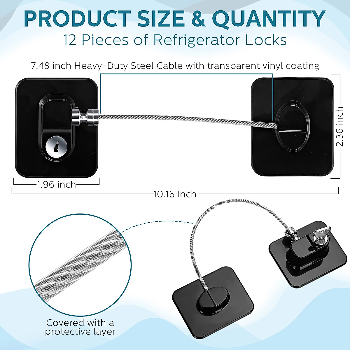 12 Pack Refrigerator Lock with 12 Keys Fridge Locks Combination Adhesive Child Safety Cabinet Lock Freezer Door Lock for Kid Child Adult File Drawer Kitchen Appliance Furniture Closet (Black)