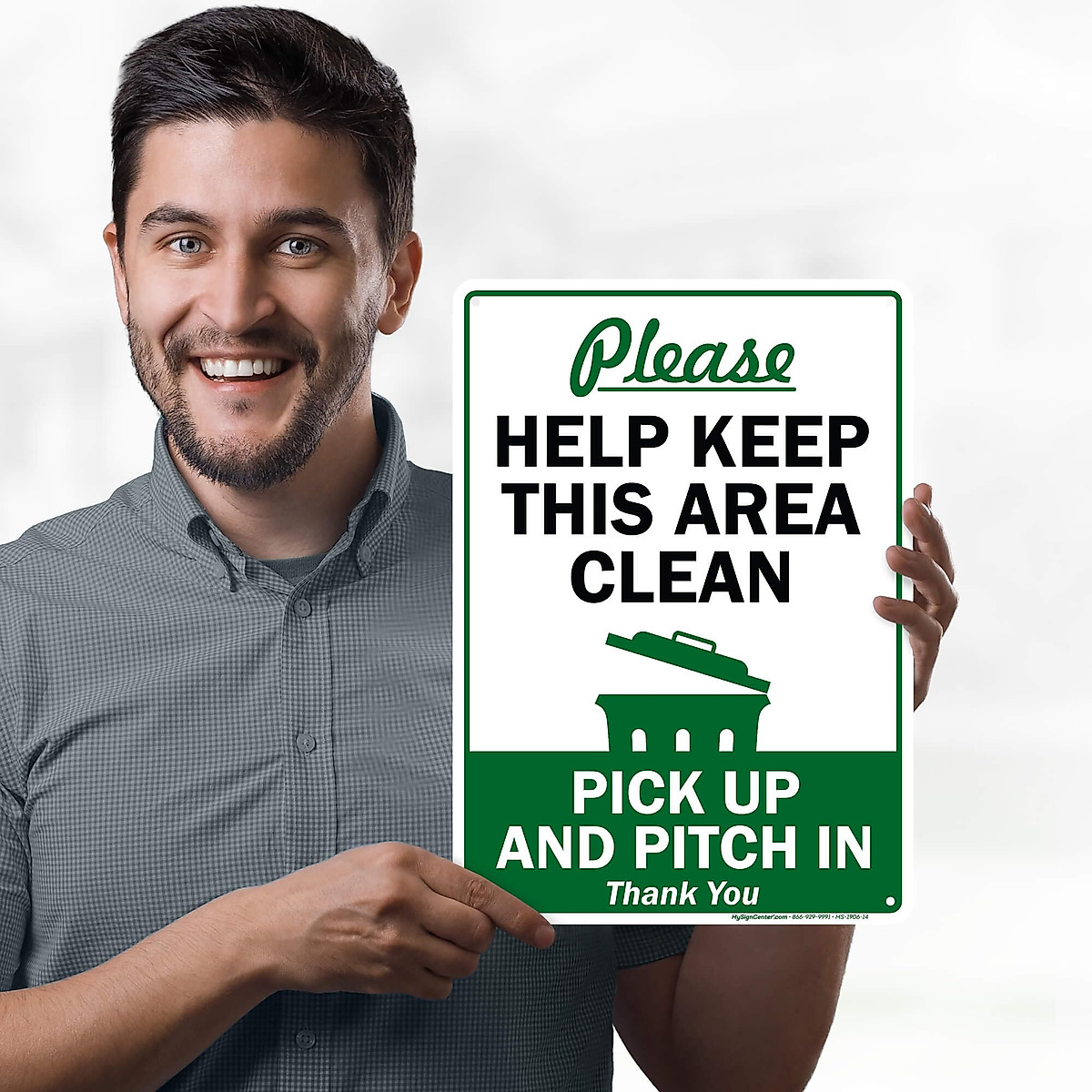Please Help Keep This Area Clean Pick Up And Pitch In Sign, 10x14 Inches, Rust Free .040 Aluminum, Fade Resistant, Made in USA by My Sign Center