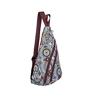 Sakroots On The Go Sling Backpack in Eco Twill, Adjustable Sling Strap, Cabernet Wanderlust