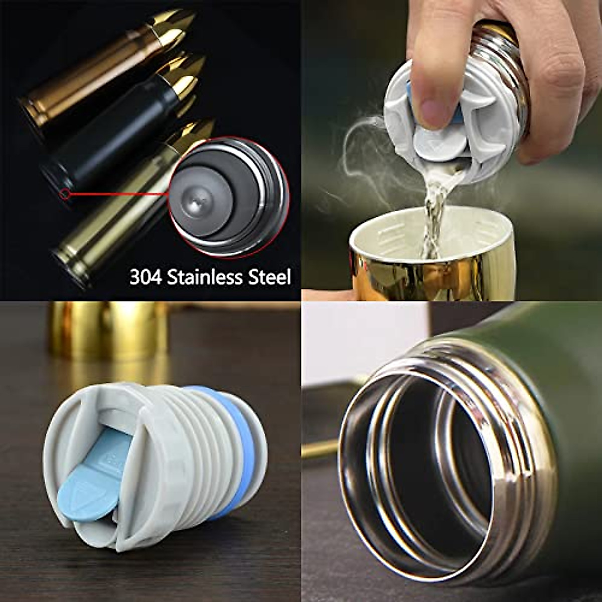 Water Bottle Coffee Mug Thermos Bullet thermos tumbler Vacuum Insulated Double Wall Keeps Liquid Hot or Cold Father 's day Gifts for Husband Tactical 17oz 500mL Outdoor Travel