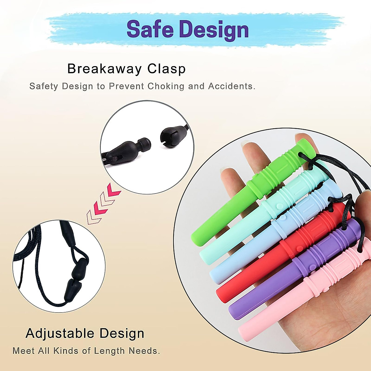 Chew Necklaces for Sensory Kids, Silicone Chewy Necklace Sensory Chew Toy for Girls Boys, 6 Pack chewelry for Kids Teens Adults with Autism Anxiety ADHD SPD or Oral Motor Needs